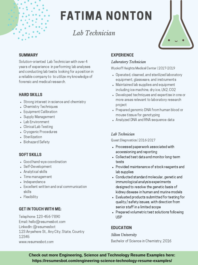 Lab Technician Resume Example | PDF | Laboratories | Life Sciences