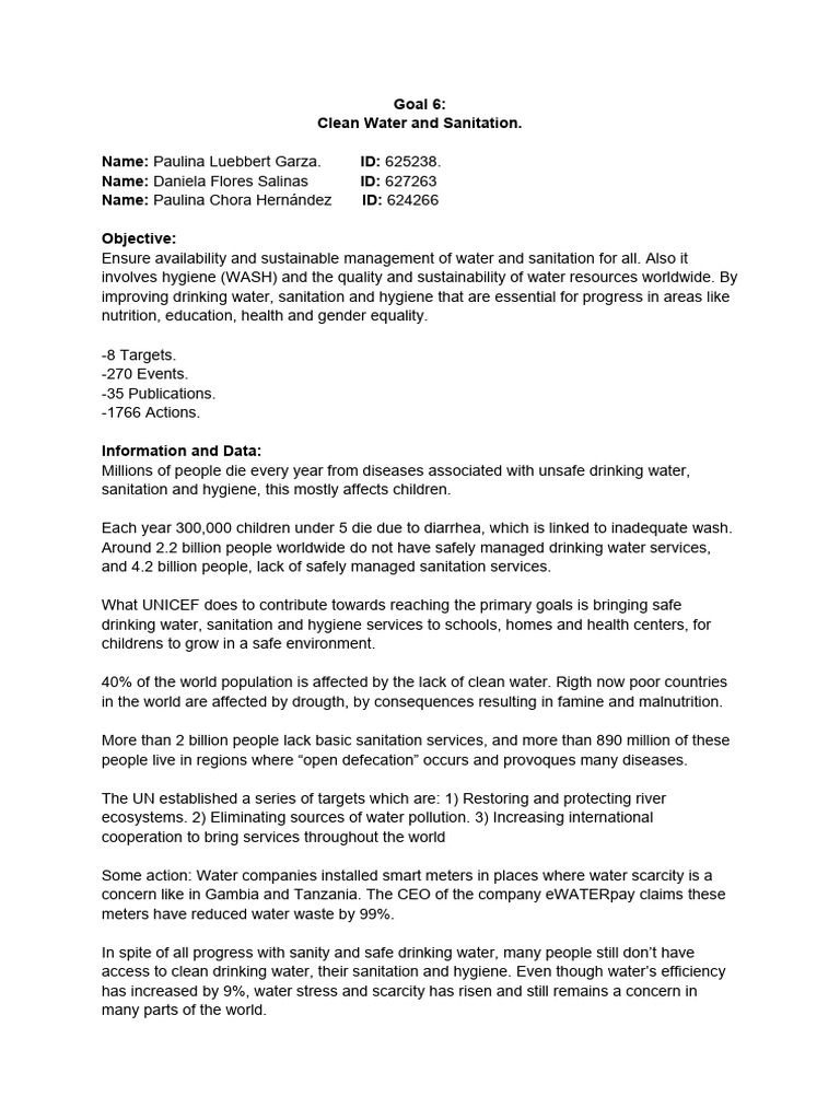 Clean Water and Sanitation Goals Explained | PDF | Social Science ...