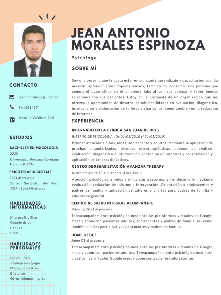 Morales Espinoza - Curriculum Vitae | PDF | Sicología | Psicoterapia