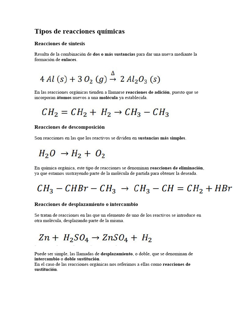 Tipos de Reacciones Químicas | PDF | Ciencia y matemáticas