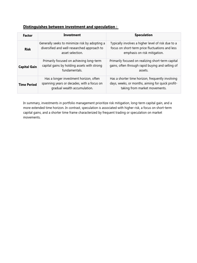 Distinguishes Between Investment and Speculation | PDF
