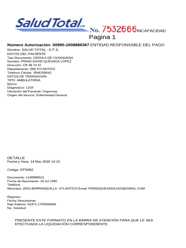 Incapacidad Salud Total | PDF