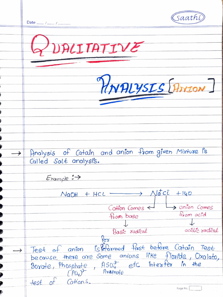 Qualitative Analysis Class 12 | PDF
