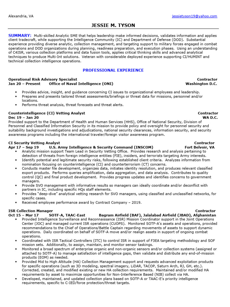 Jessie M. Tyson | PDF | Military Intelligence | Intelligence ...