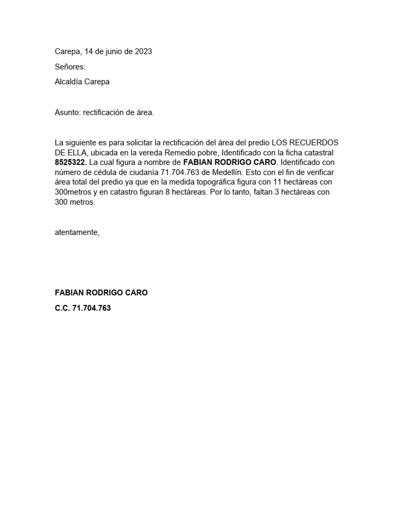 Carta Rectificación de Predio | PDF