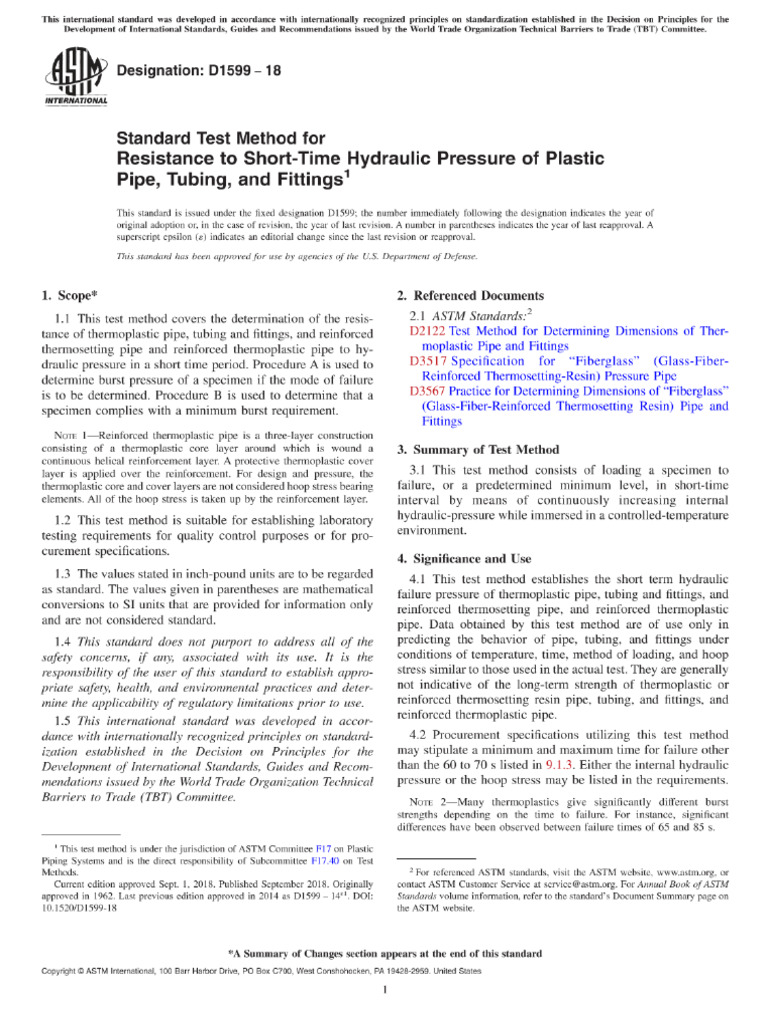 Astm D1599-2018 | PDF