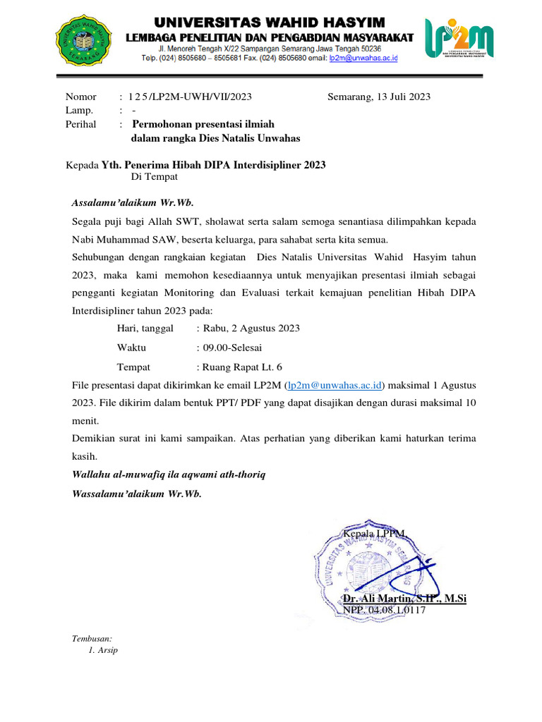 Surat Undangan Presentasi Ilmiah | PDF