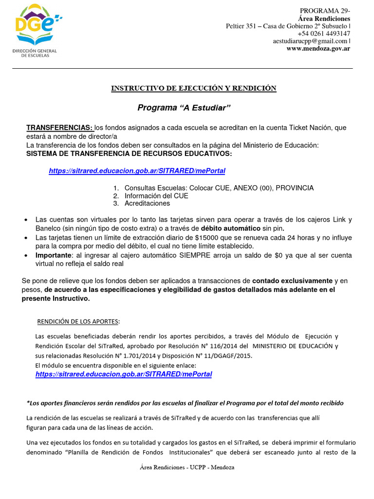 Instructivo Rendición "A Estudiar" | PDF