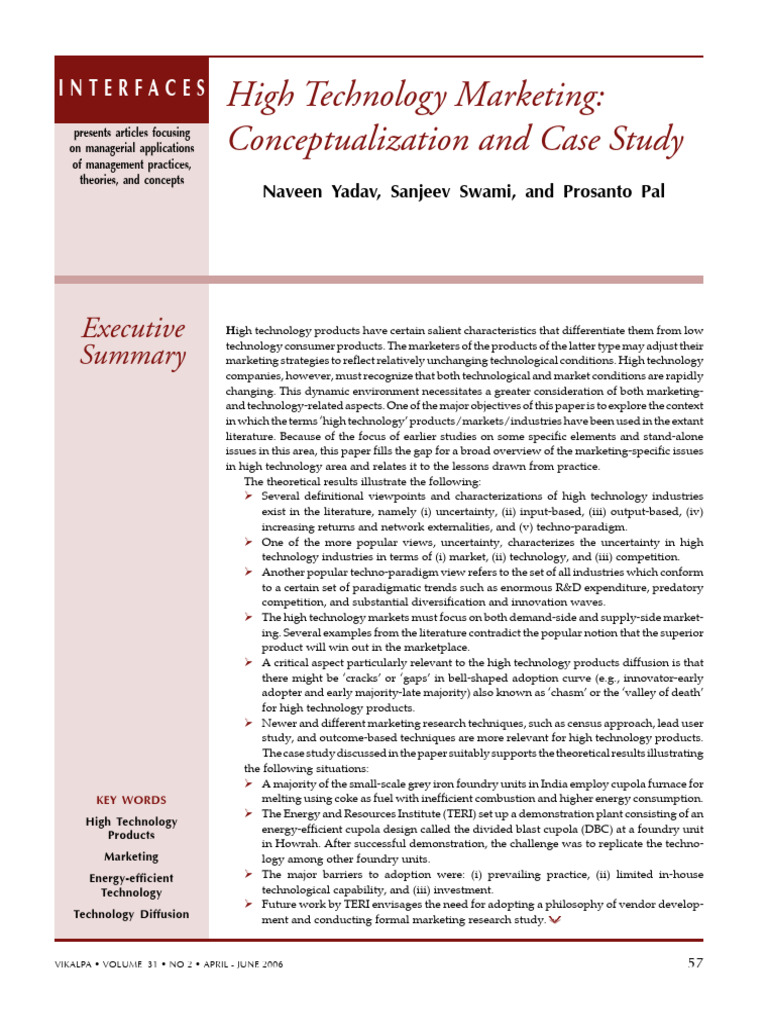 Yadav Et Al 2006 High Technology Marketing Conceptualization and Case ...