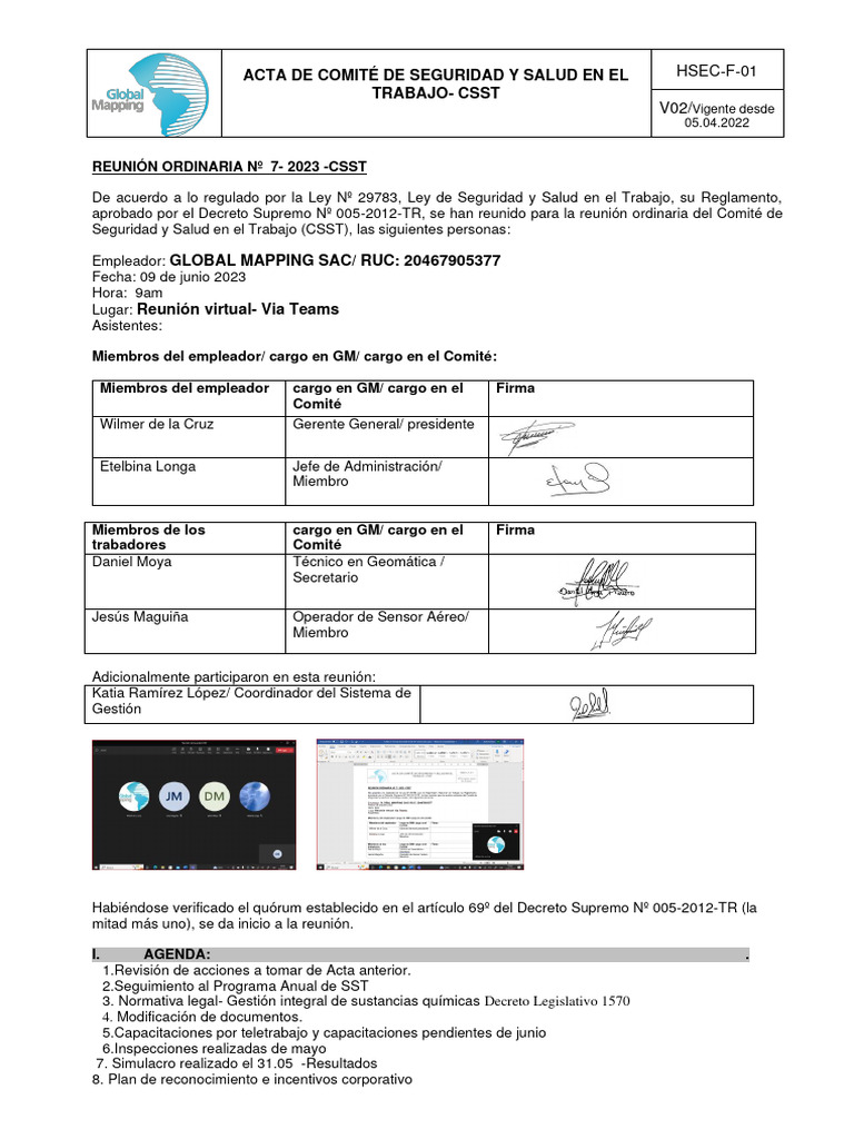 Acta de comité de SST 2020 | PDF