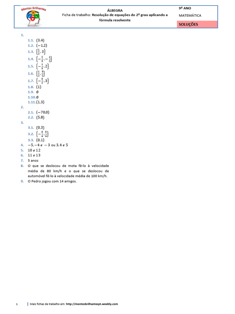 Álgebra 8 Resolução de Equações Do 2º Grau Aplicando A Fórmula ...