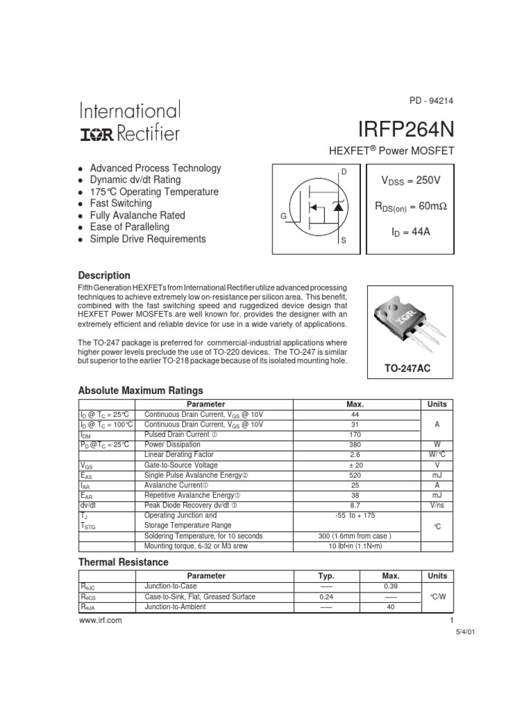 Irfp 264 N | PDF | Field Effect Transistor | Mosfet