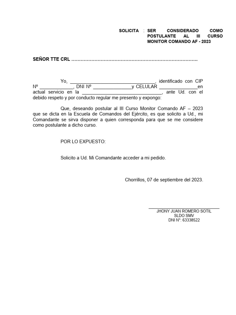 Solicitud Monitor Comando Af-2023 | PDF | Finanzas y dinero
