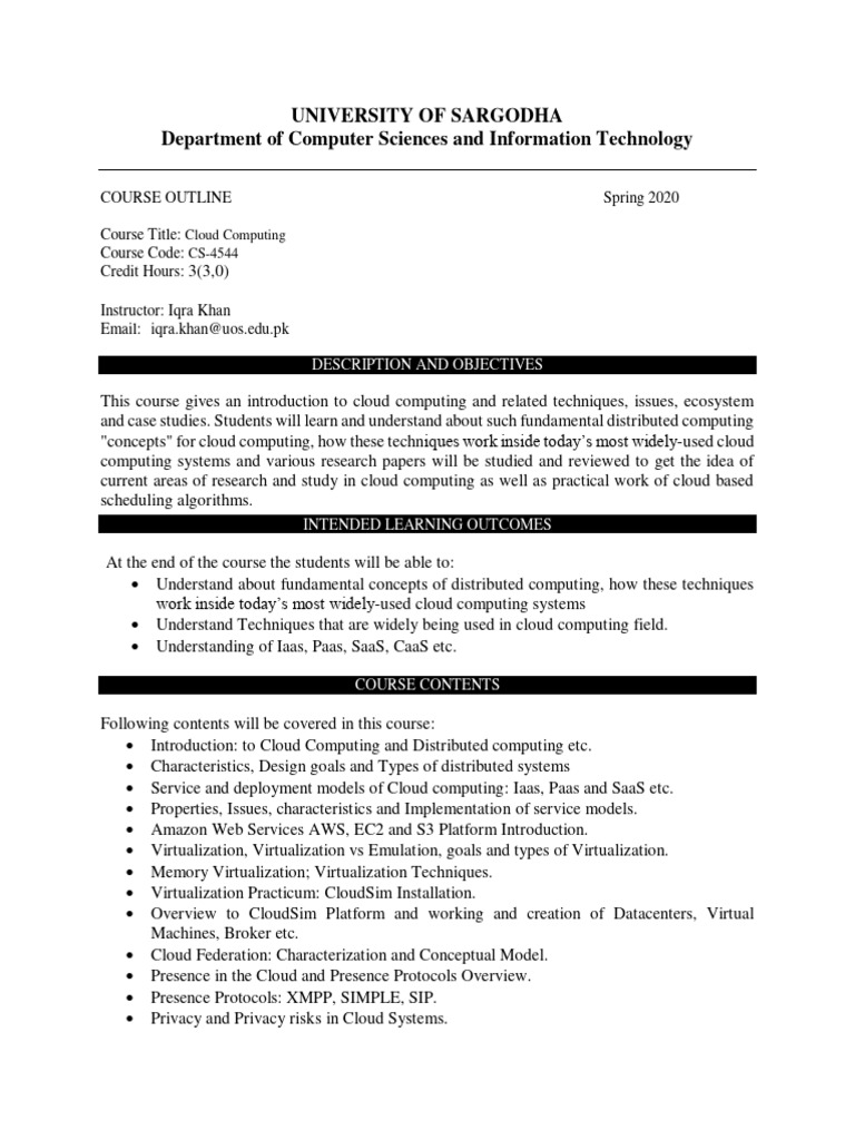 Cloud Computing Course Outline | PDF | Computers
