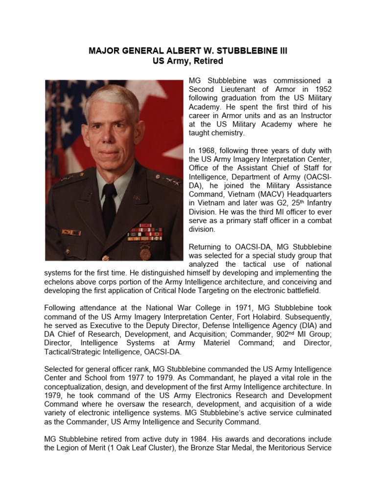 Major General Albert W. Stubblebine III | PDF