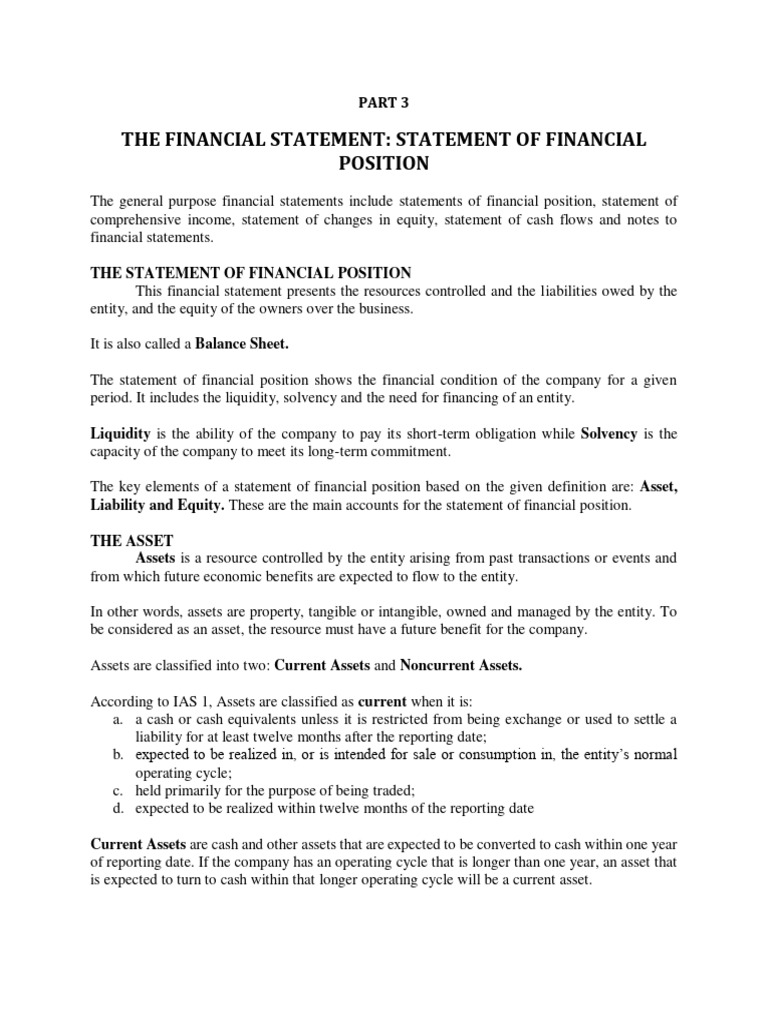 PART 3 -Statement of Financial Position and its elements | PDF