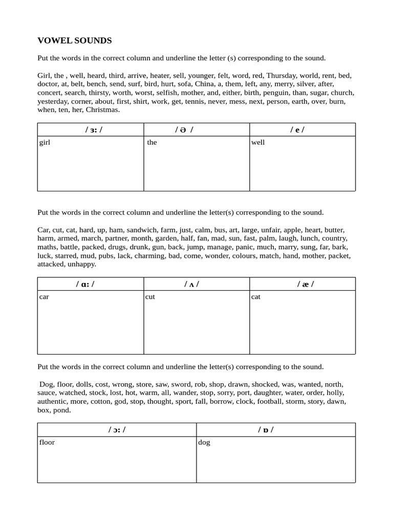 Vowel Sound Categorization Guide | PDF