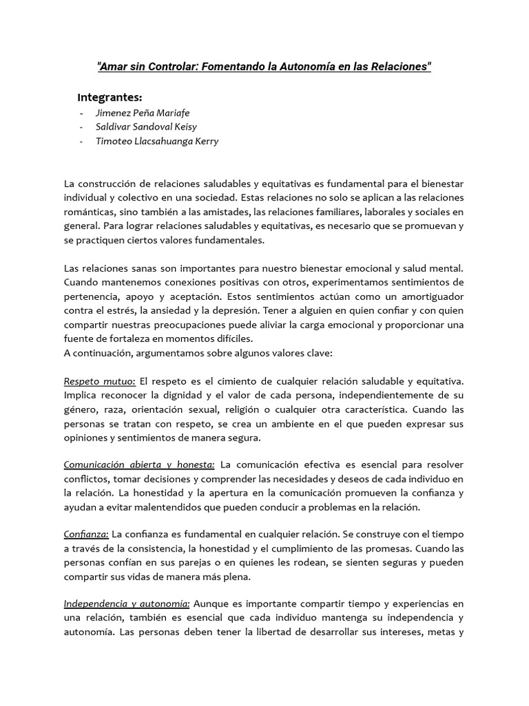 Relaciones Saludables y Autonomía | PDF | Las emociones | Bienestar