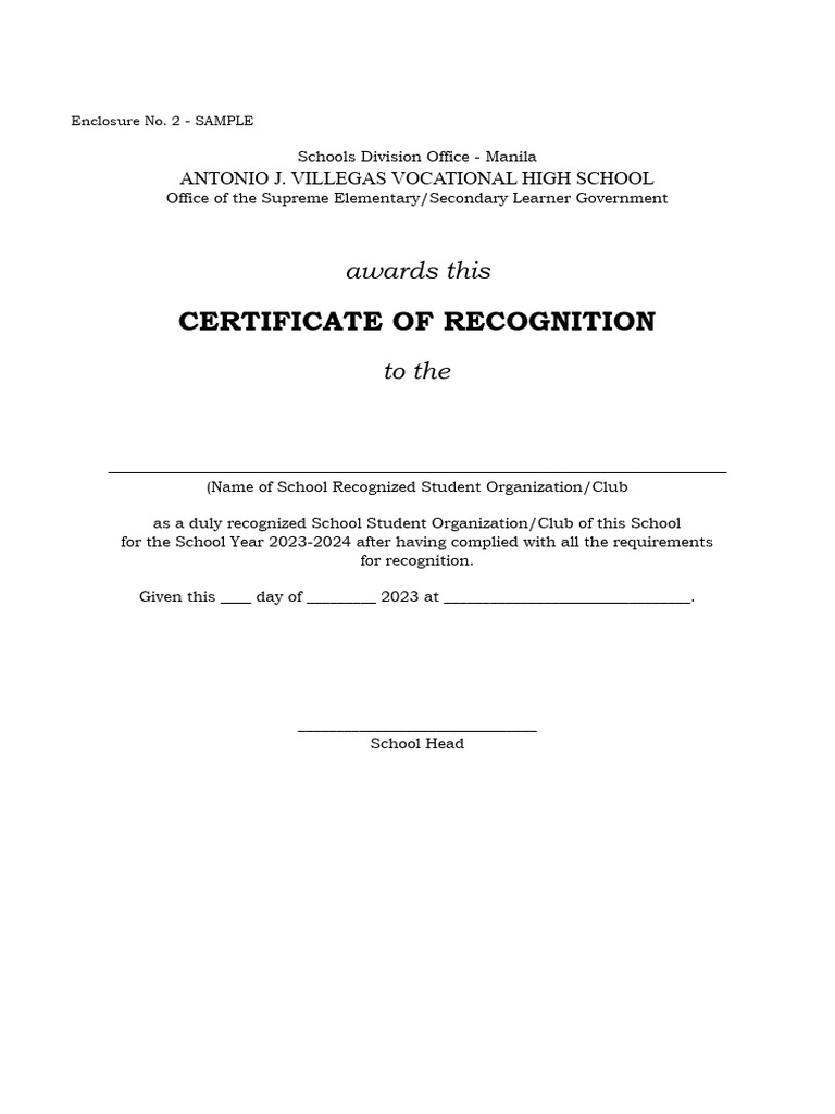 Enclosure 2 Sample Certificate | PDF