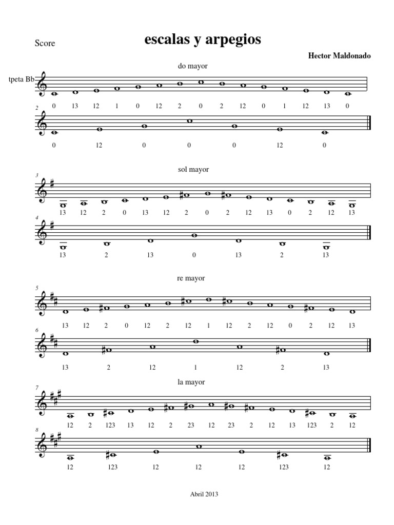 Escalas Mayores y Arpegios en Trompeta | PDF