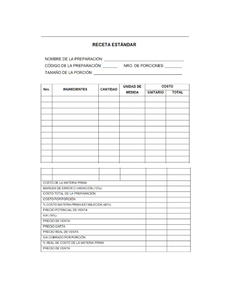 Formato de Una Receta Estandar | PDF