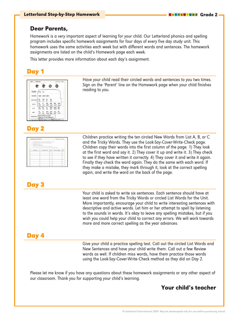 Parent Homework Letter | PDF