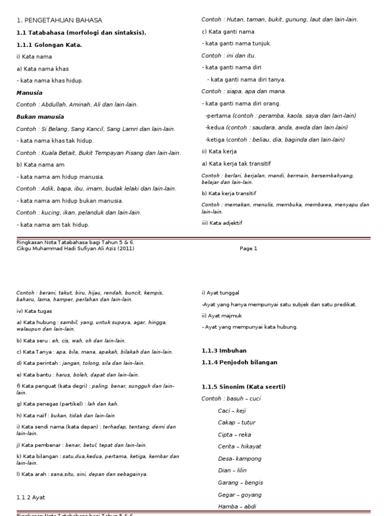 Tatabahasa (Ringkasan) | PDF