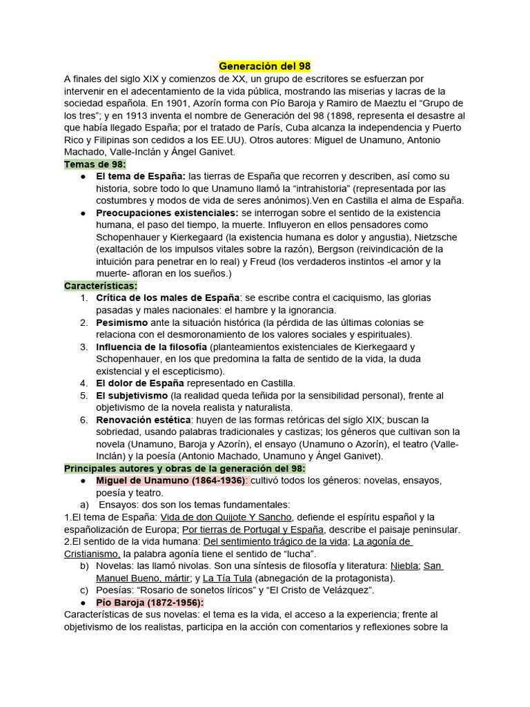 Generación Del 98 | PDF