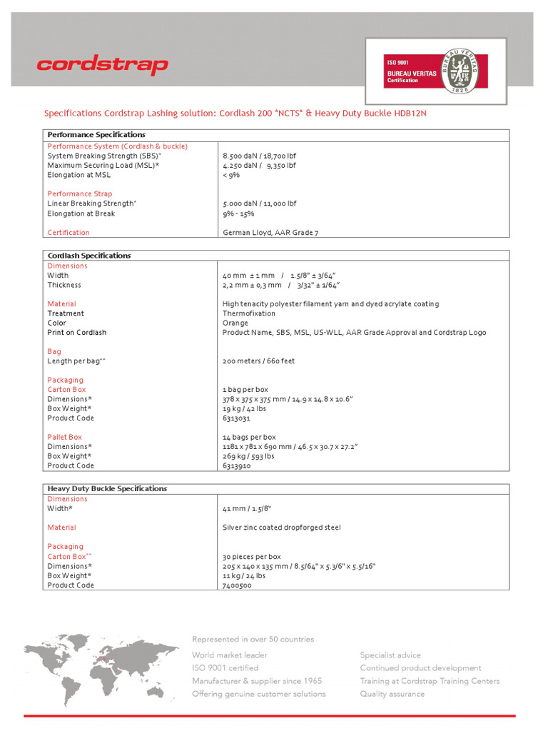 Cordstrap Lashing System Specifications | PDF