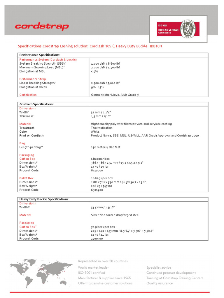 Commercial Specification Sheet Cordlash 105 & HDB 10 N - 6310000 ...