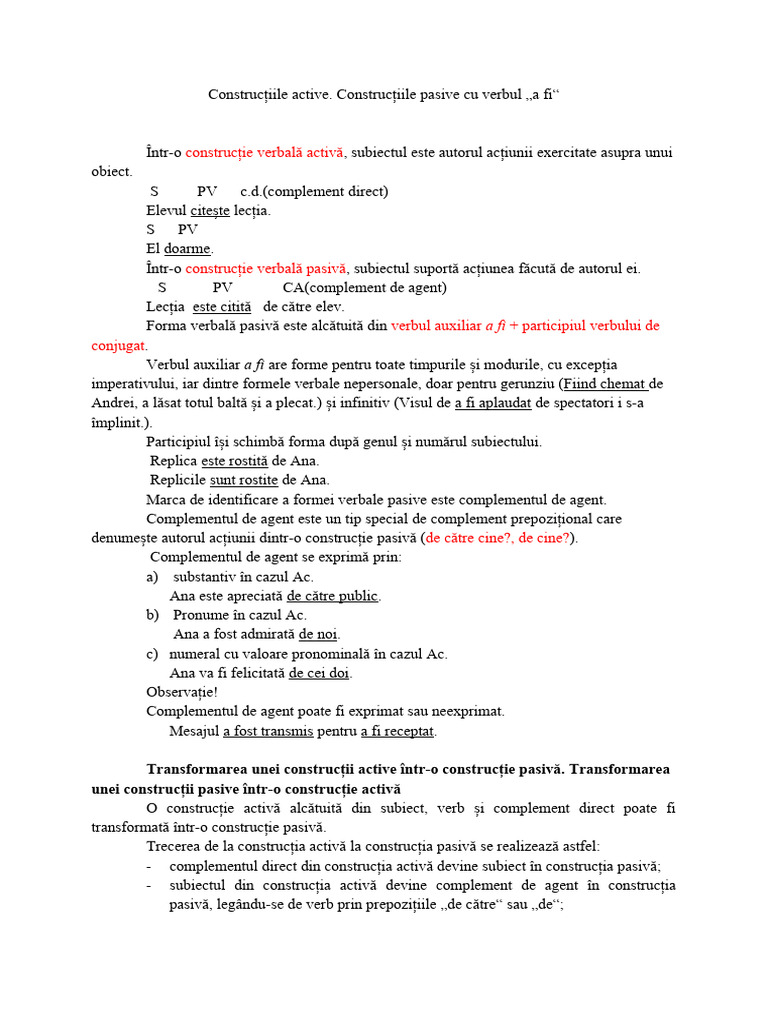 Constructii Active Constuctii Pasive | PDF | Language Arts & Discipline