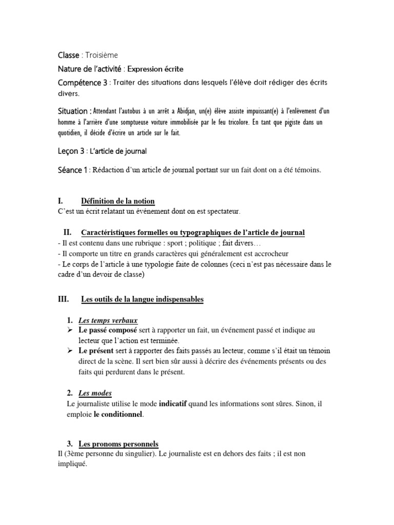 Rédaction d'un article de journal | PDF | Grammaire | Linguistique