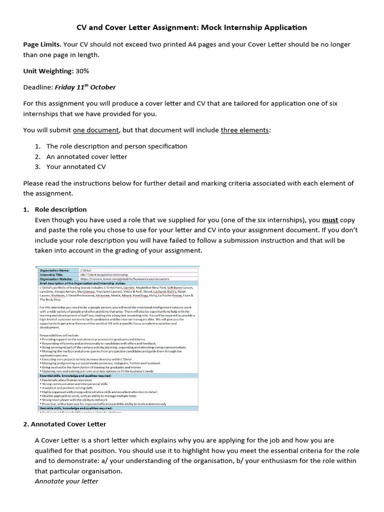 CV and Cover Letter Assignment Guide | PDF | Career & Growth