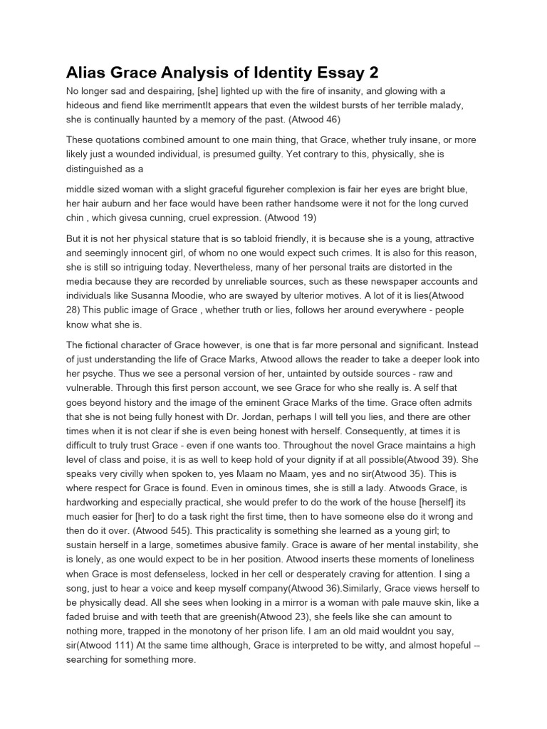 Alias Grace Analysis of Identity Essay 2 | PDF