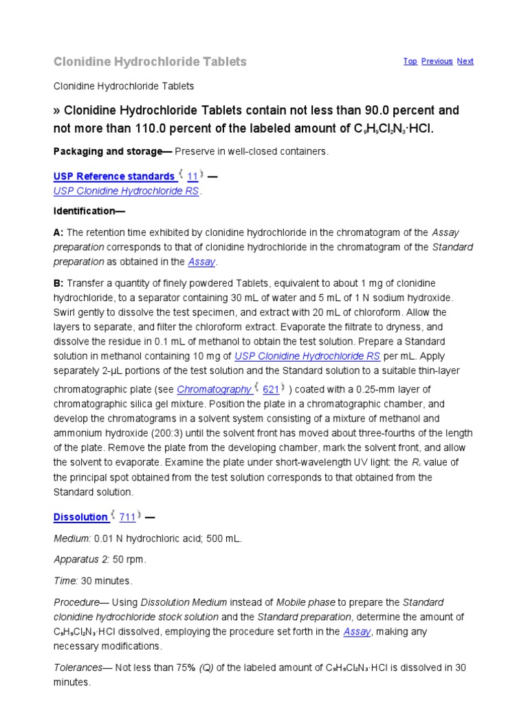 Clonidine Hydro Chloride Tablets | PDF | Separation Processes ...