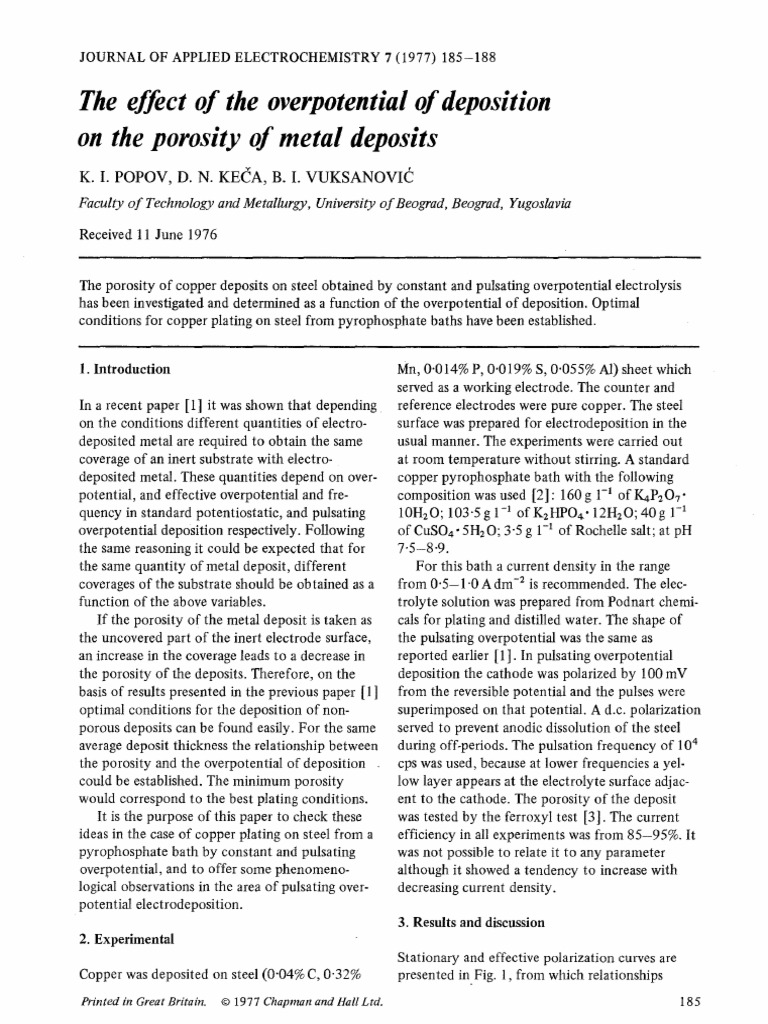 Overpotential Effects on Copper Porosity | PDF | Electrochemistry ...