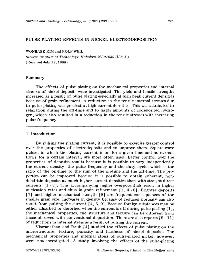 PULSE PLATING EFFECTS IN NICKEL ELECTRODEPOSITION | PDF | Crystallite ...