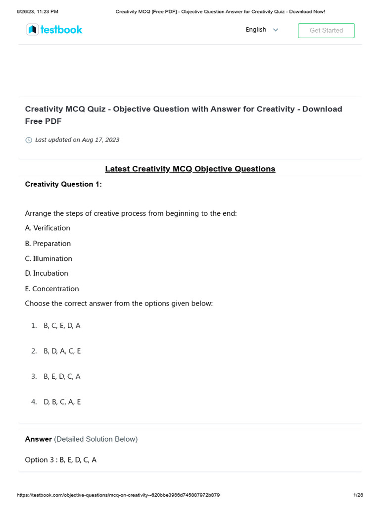 Creativity MCQ (Free PDF) - Objective Question Answer For Creativity ...