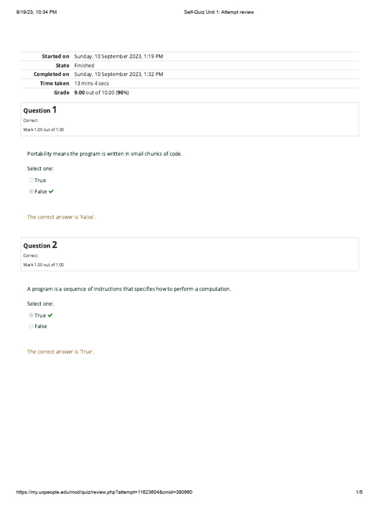 Self-Quiz Unit 1 - Attempt Review | PDF | Computer Programming | Python ...