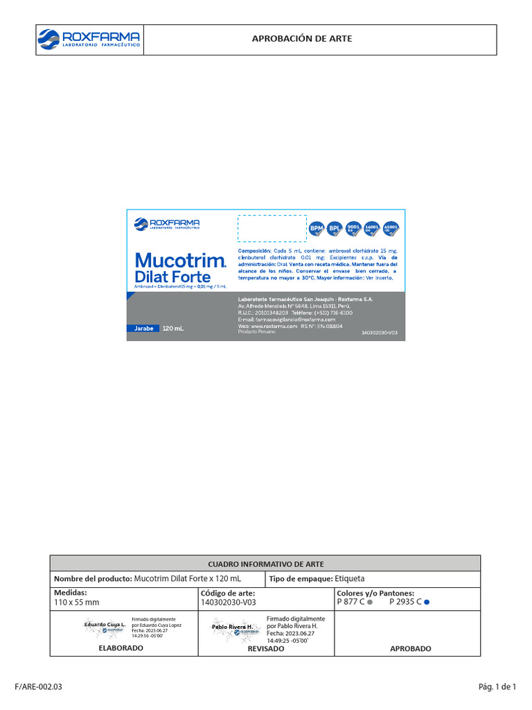Etiqueta Mucotrim Dilat Forte X 120 ML - VF | PDF