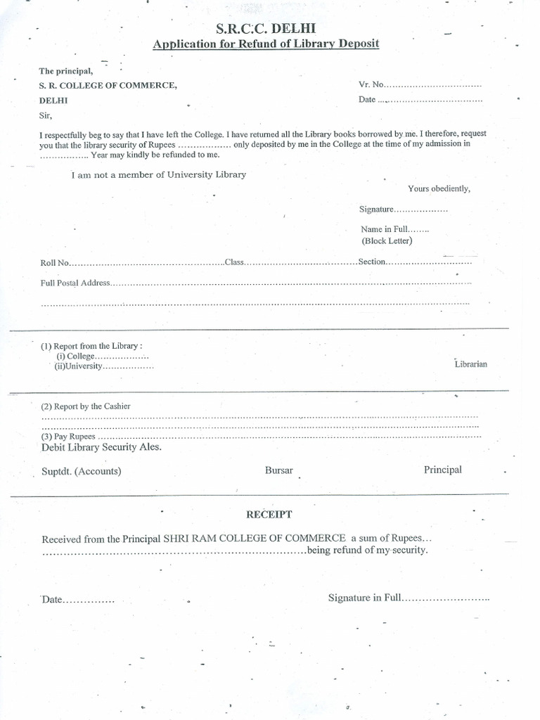 Library Security Refund Form | PDF