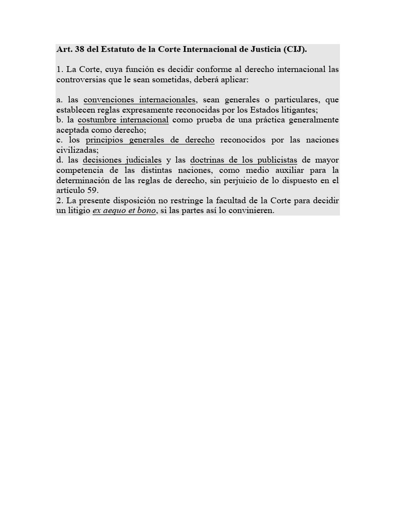 Articulo 38 TIIJ | PDF | Fuentes del derecho | Ley internacional