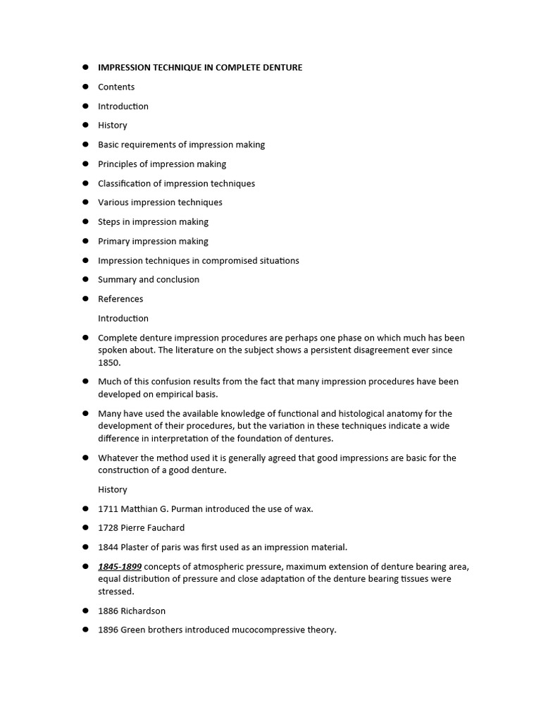 Impression Techniques in Complete Denture | PDF