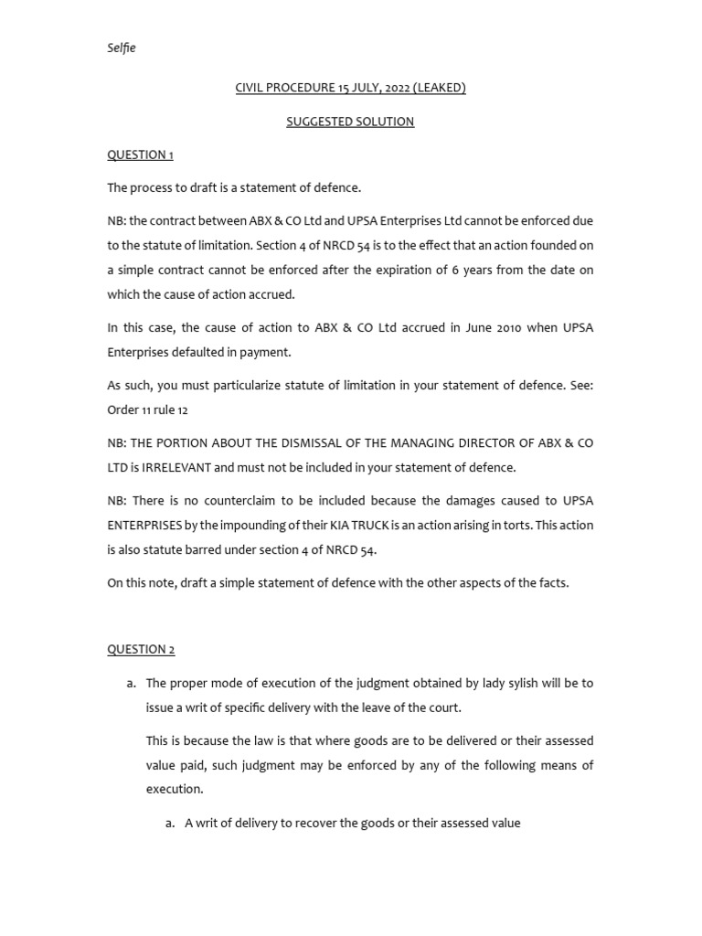 Suggested Solution For 2022 Leaked Civil Procedure 2 | PDF | Probate | Legal Procedure