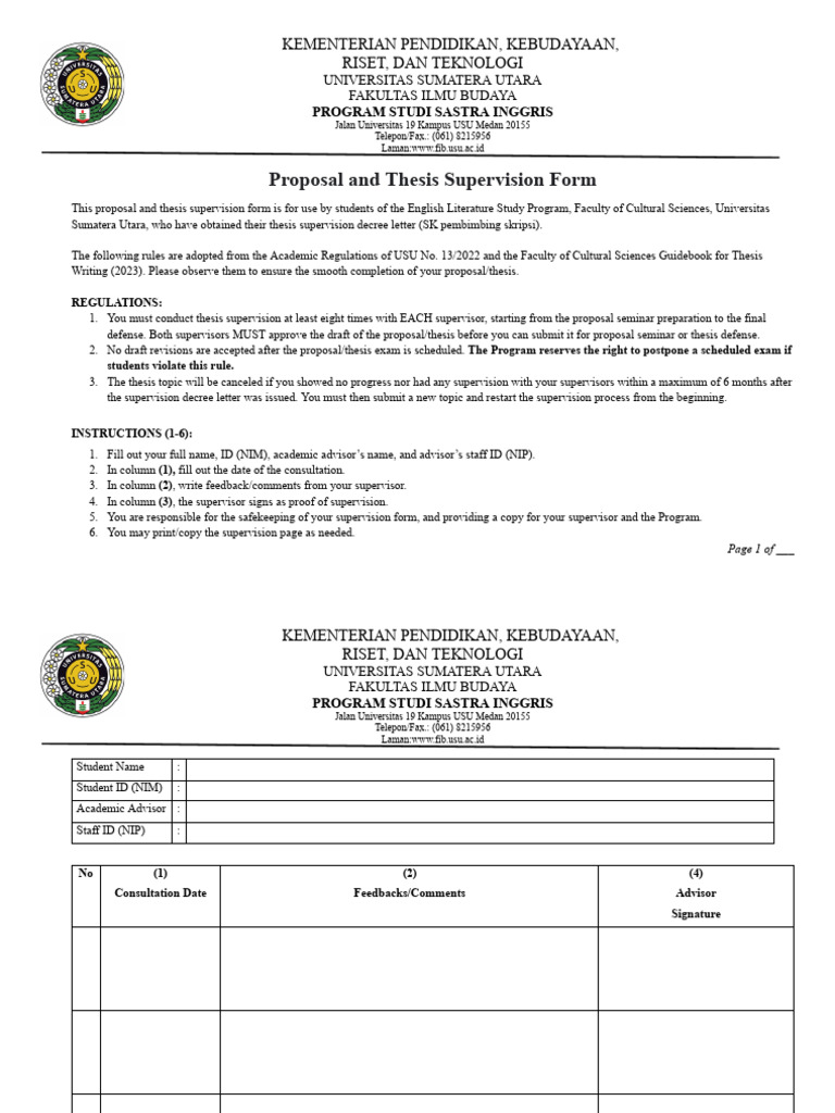 Form Supervisi | PDF | Thesis | Academia