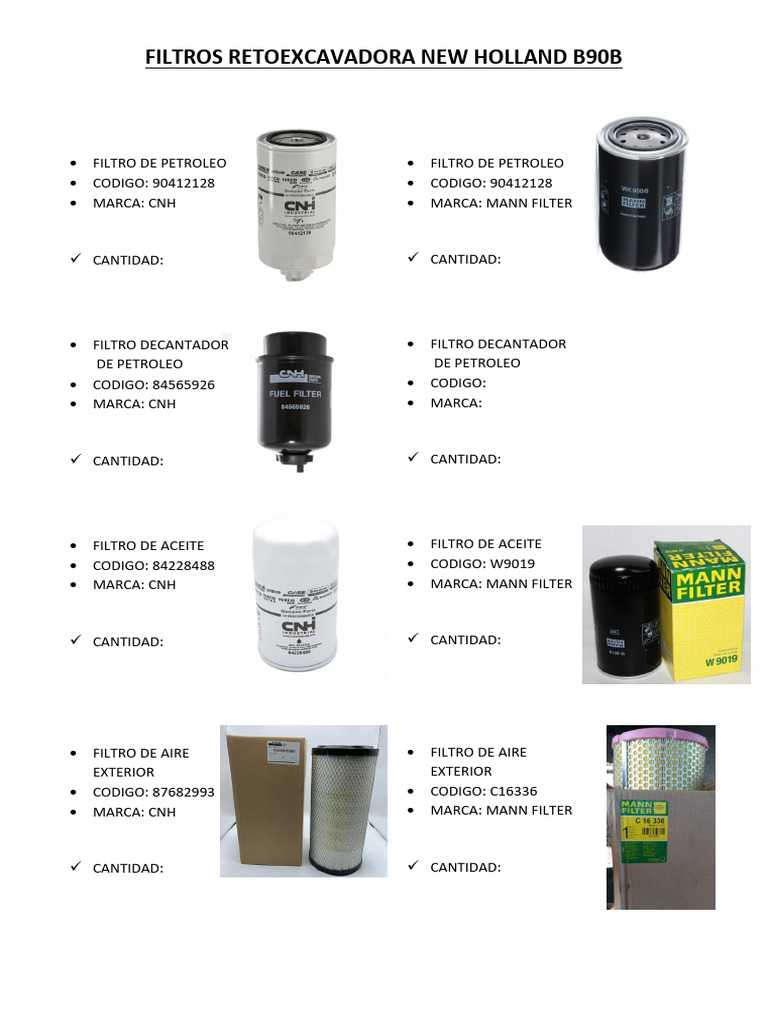 Filtros RETROS NEW HOLLAND B90B Y B115B | PDF