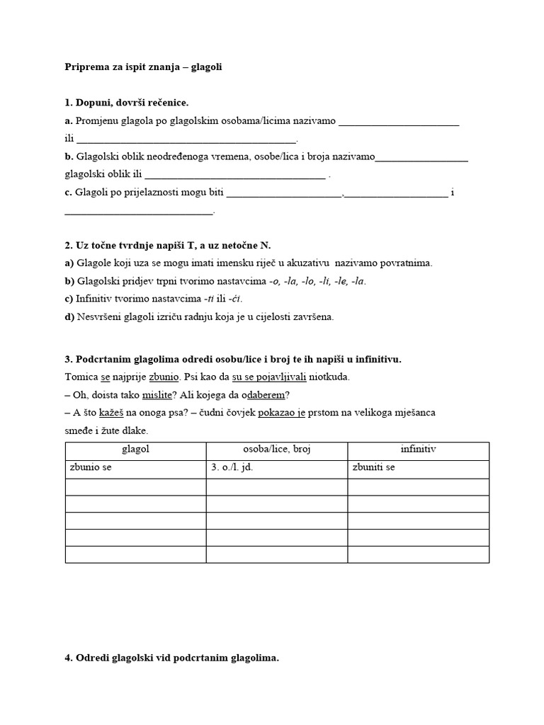 Priprema Za Ispit Znanja - GLAGOLI | PDF