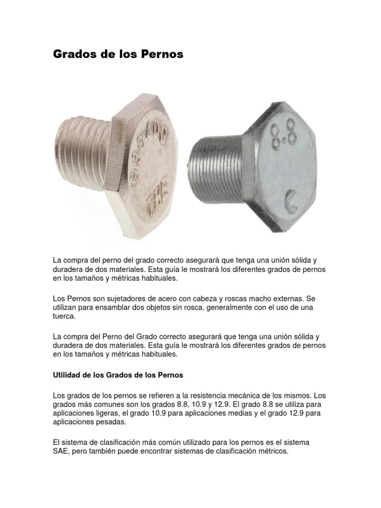 Guía de Grados de Pernos y Resistencia | PDF | Tecnología