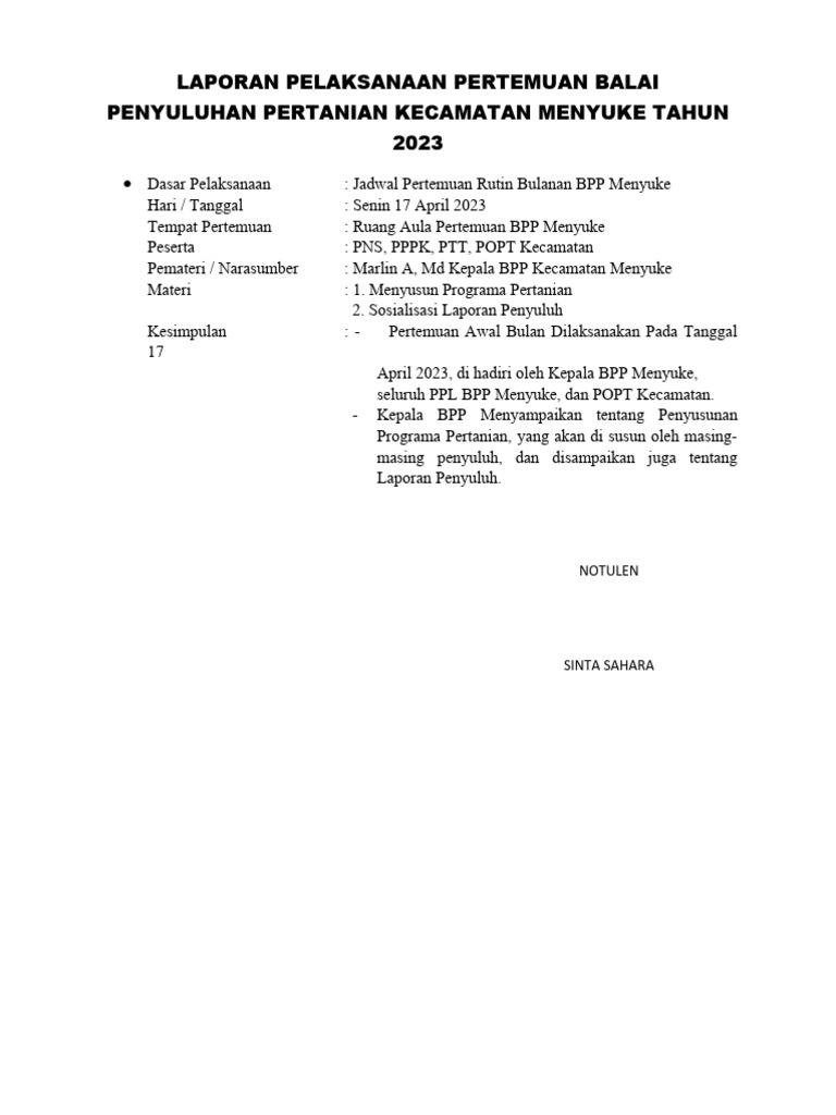 Notulen Rapat BPP | PDF