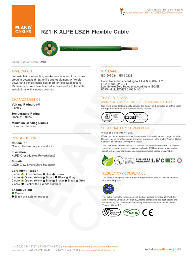 rz1 K en 50267 Xlpe LSZH Flexible Cable | PDF | Electrical Conductor ...